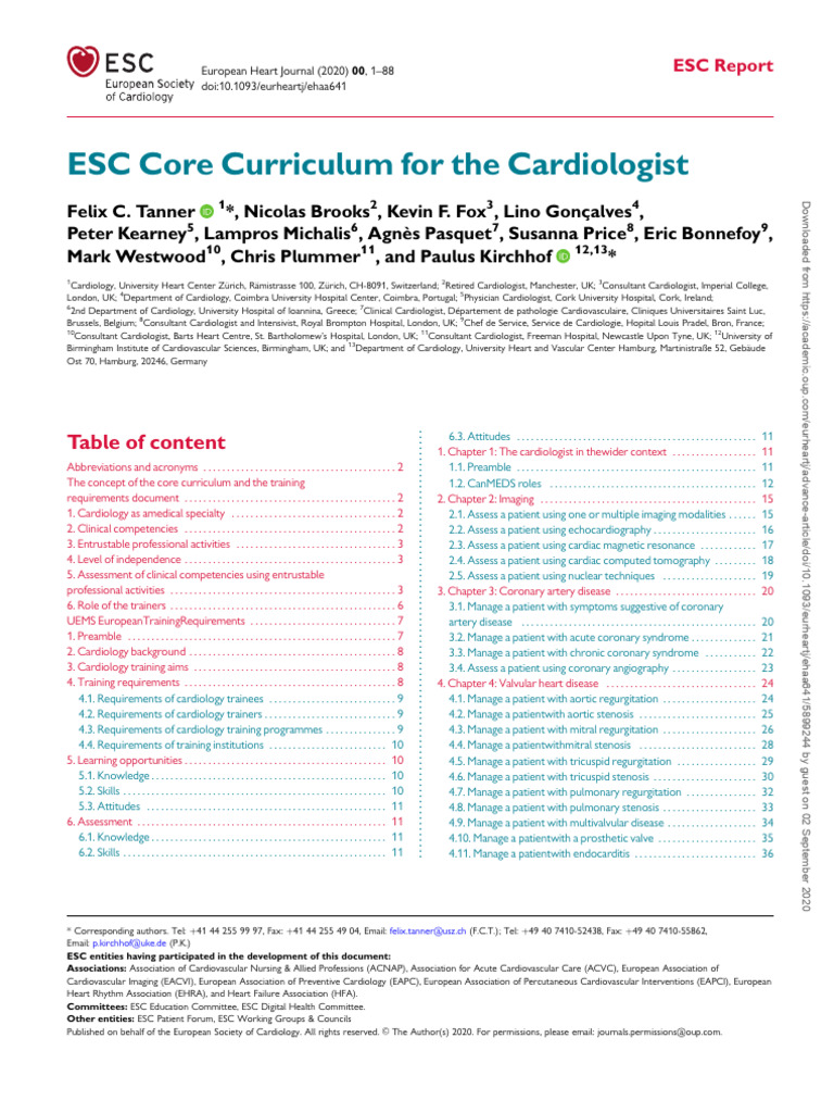 ESC Core Curriculum for Cardiologists | PDF | Heart | Cardiology