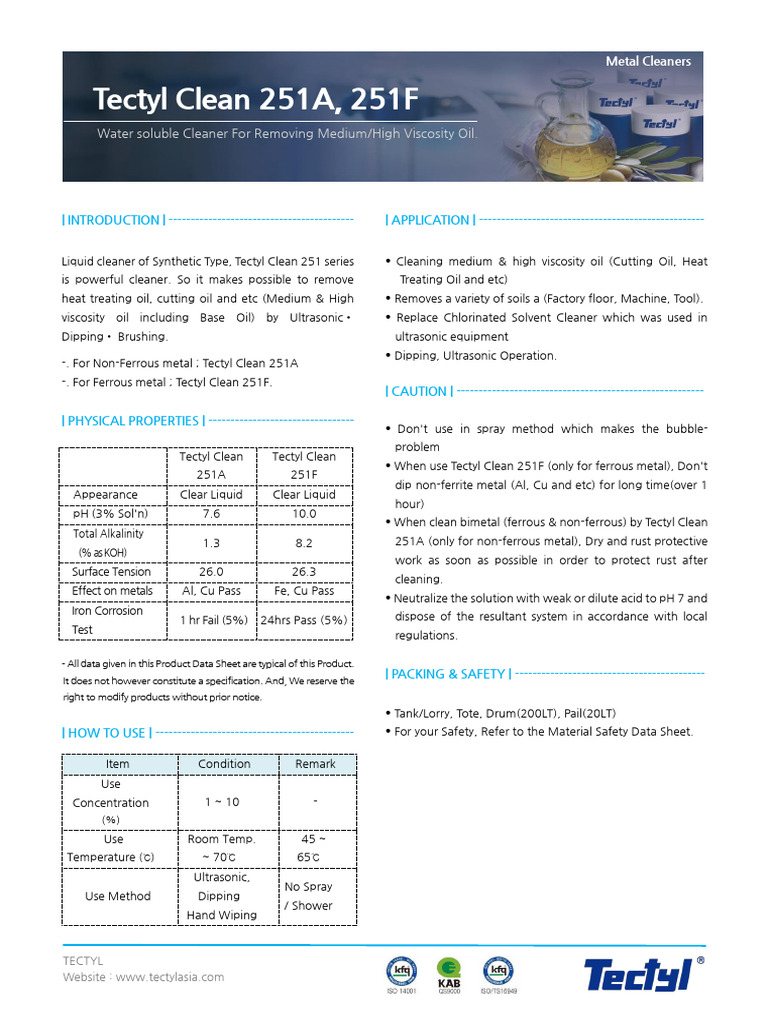 Tectyl Clean 251 Series PDS EN | PDF | Metals | Rust