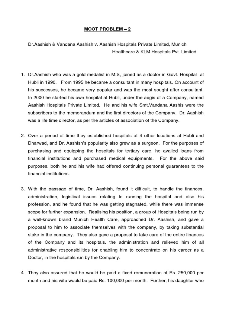 CLDP - Moot Court Case - Ashish Hopitals | PDF | Hospital | Expense