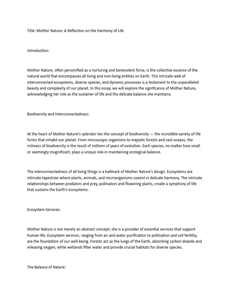 Mother Nature | PDF | Ecosystem | Biodiversity