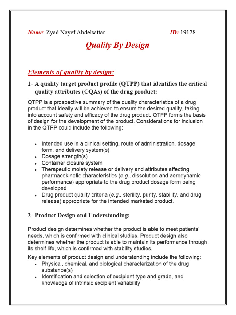 Quality by Design Assignment | PDF | Pharmaceutical Formulation ...