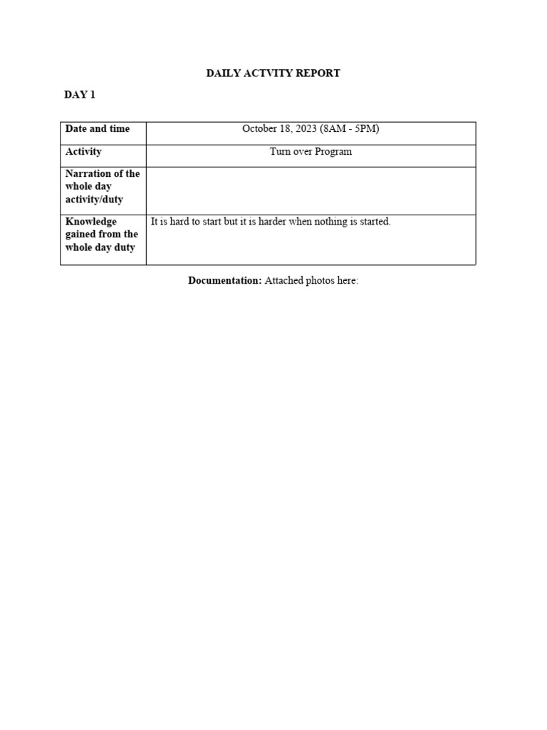Day 1 Activity Report Summary | PDF