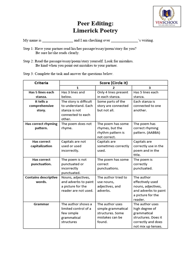 Peer-Editing - Limerick Poetry | PDF | Poetry | Adjective