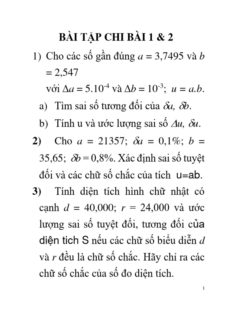 Bài tập Ch1 Bài 1 và Bài 2. Sai số và các bài toán về sai số | PDF