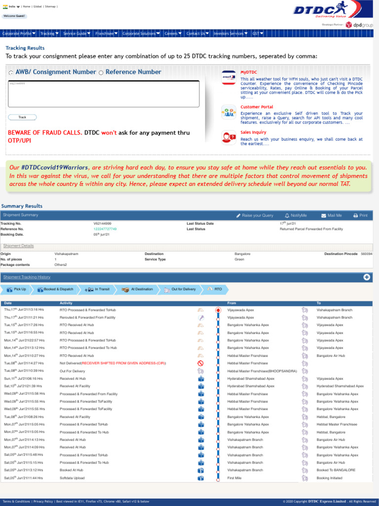 Track Shipment Status Consignment Status - DTDC India | PDF | Service ...