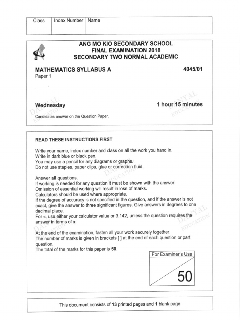 Ang Mo Kio Sec Mid Yr 2018 Math Sec 2 NA | Download Free PDF | Sphere | Significant Figures