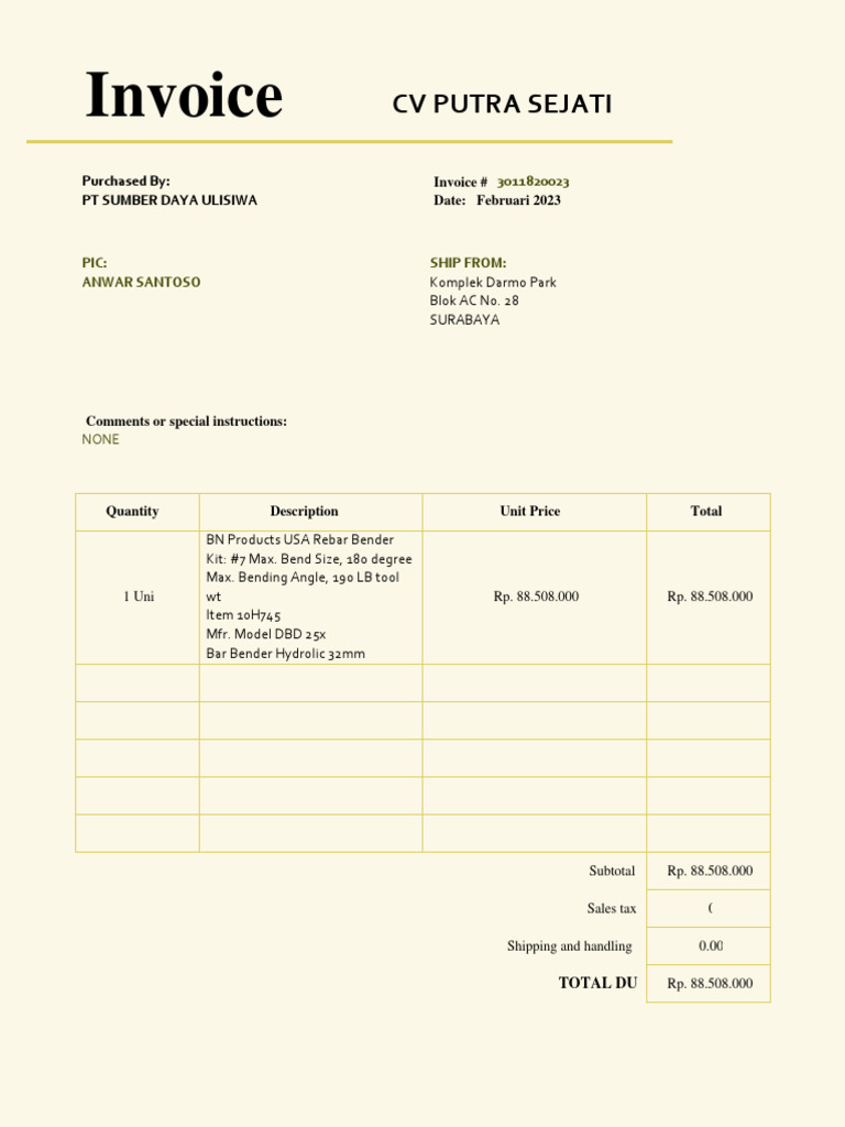 Invoice Cv Putra Sejati | PDF