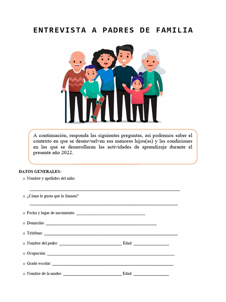 Entrevista A Padres de Familia - Inicial | PDF