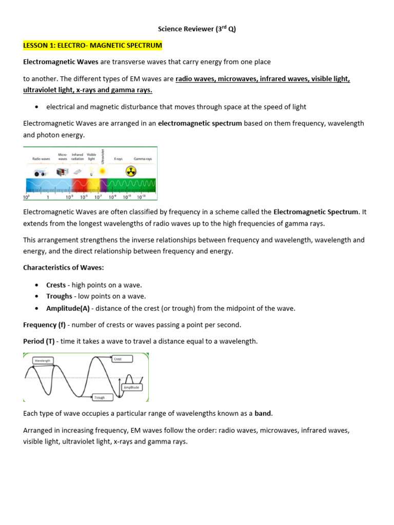 Science Reviewer 3rd Q | PDF | Electromagnetic Spectrum ...