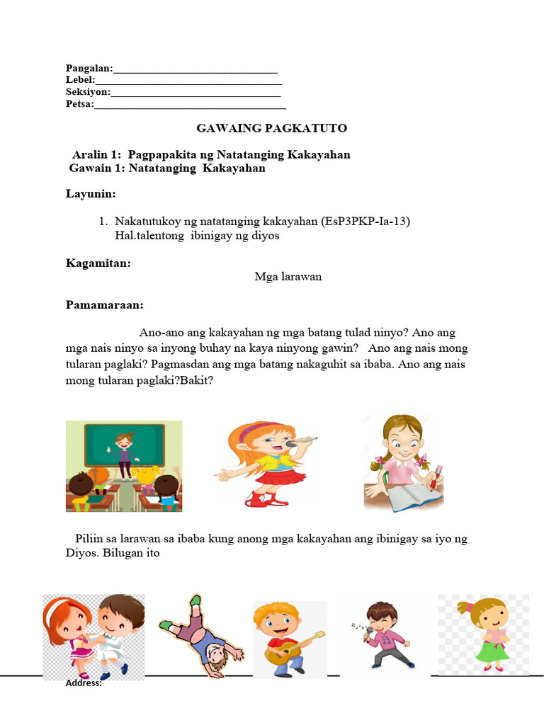 Activity Sheet ESP | PDF