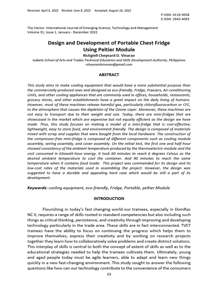vector2022_3.+Design+and+Development+of+Portable+Chest+Fridge+Using+Pertier+Module | PDF ...