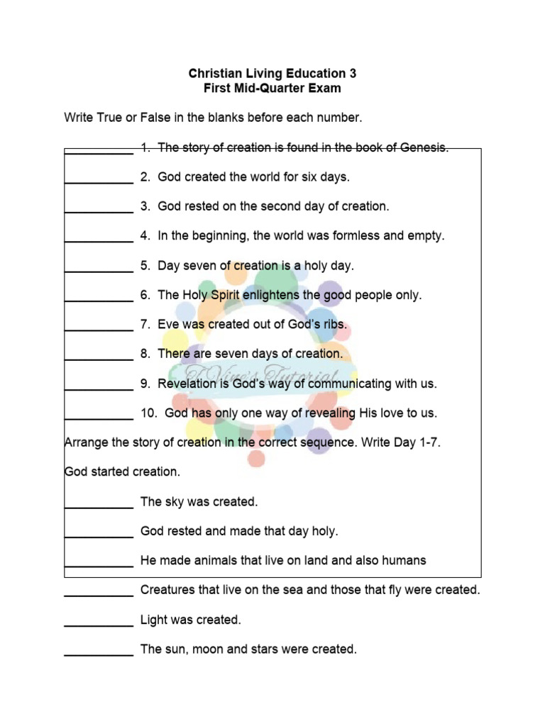 Christian Living Education 3 - First Mid-Quarter Exam | Download Free ...