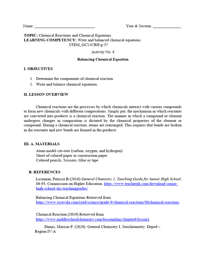 Las Balancing Chemical Equations | PDF | Chemical Reactions | Hydroxide