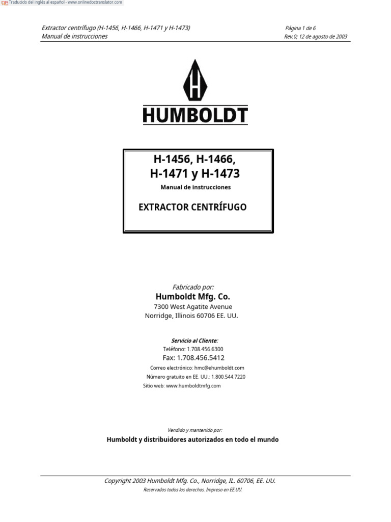 H-1456 - Centrifuge Extractor - En.es | PDF