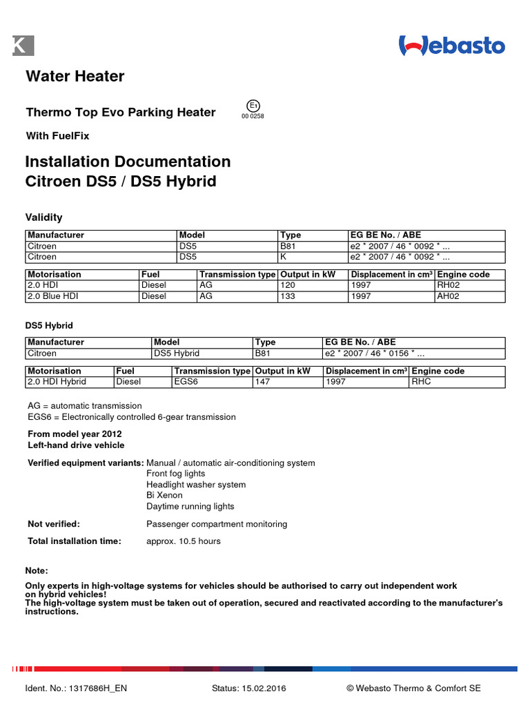 Doc-montag-manual-citroen-1317686H en Citroen DS5 DS5 Hybrid 2012 D TT-Evo | PDF | Electrical ...