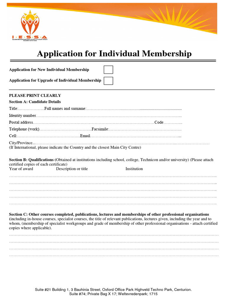 Individual Membership Application Form | PDF | Career & Growth | Finance & Money Management