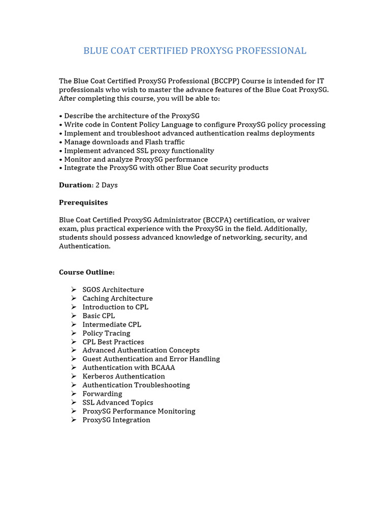 Advanced Blue Coat ProxySG Course | PDF