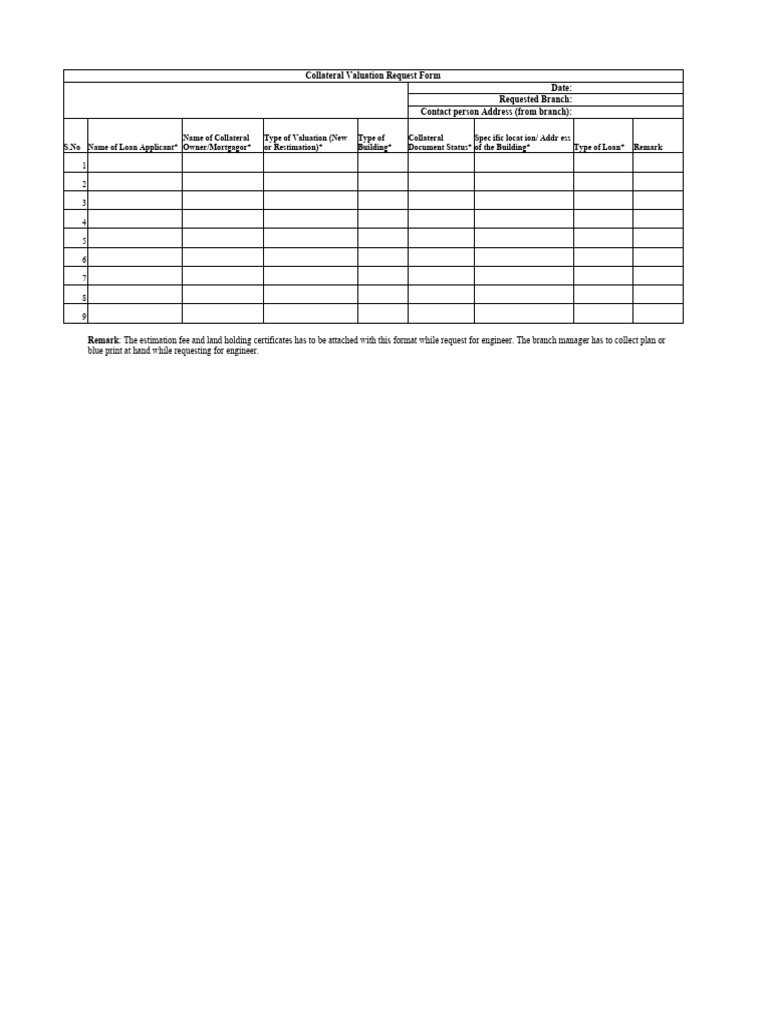 Collateral Valuation Request Form | PDF
