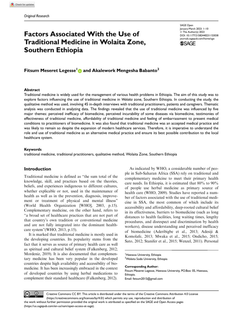 Legesse Babanto 2023 Factors Associated With The Use of Traditional Medicine in Wolaita Zone ...