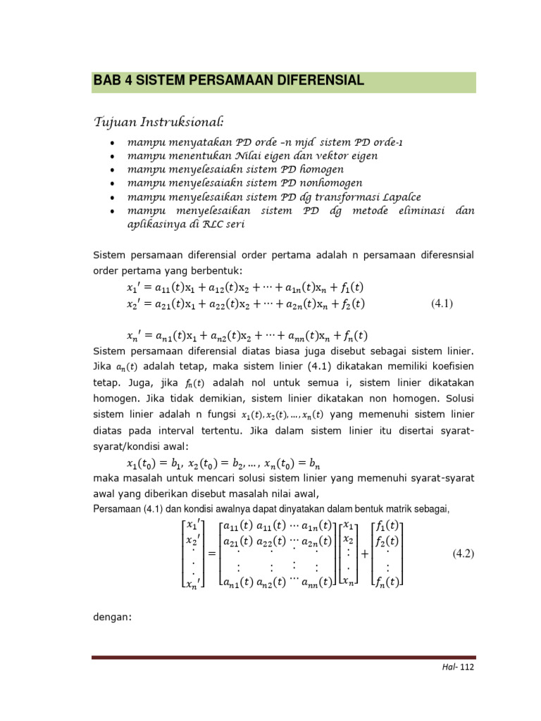 Bab 4 Sistem Persamaan Diferensial | PDF