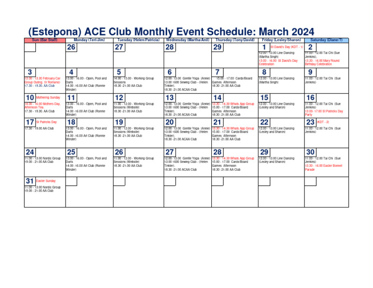 Monthly Event Schedule March 2024 | PDF | Observances | March Observances