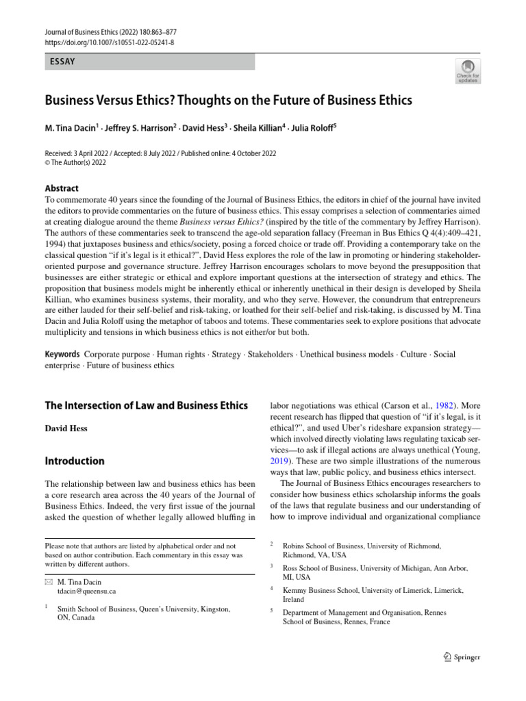 Business Versus Ethics? Thoughts On The Future of Business Ethics | PDF ...