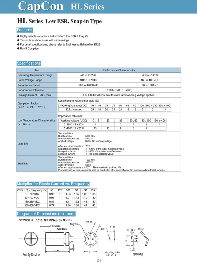 CapCon (Snap-In) HL Series | PDF