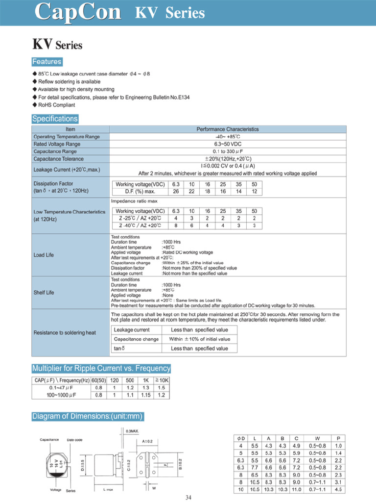 CapCon (SMD) KV Series | PDF