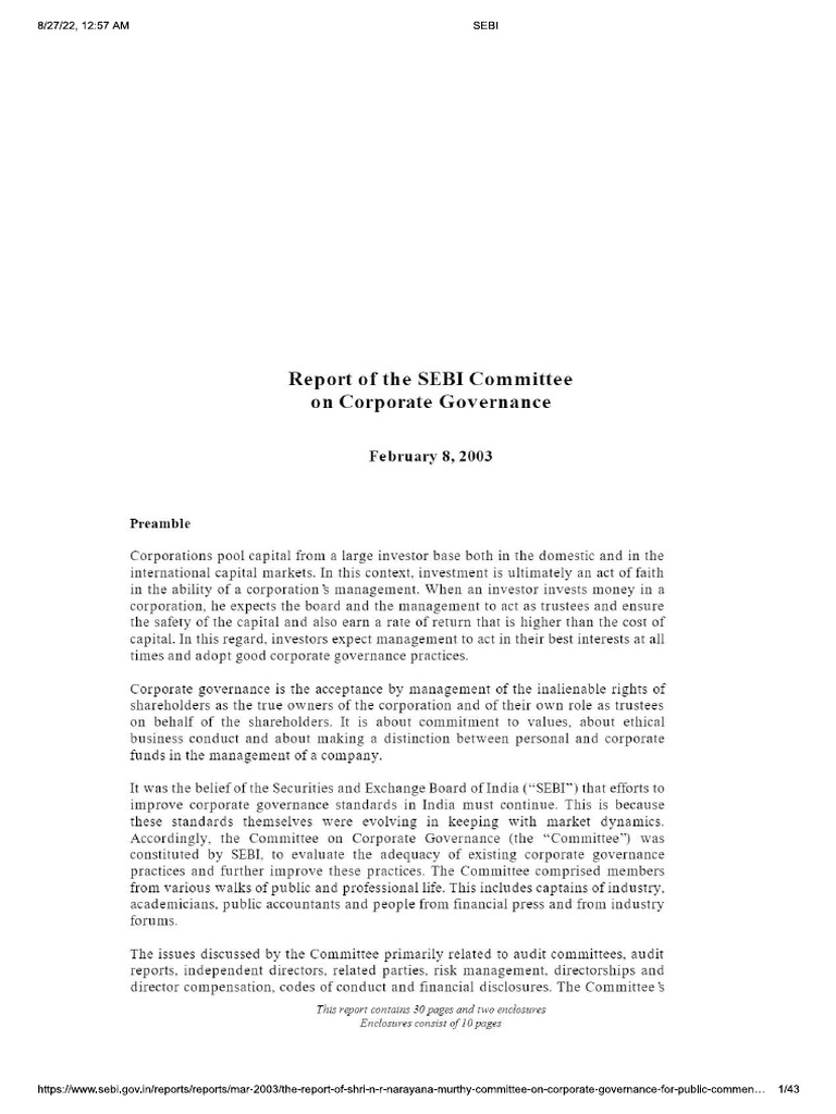 2003 Narayana Murthy Committee Report | PDF