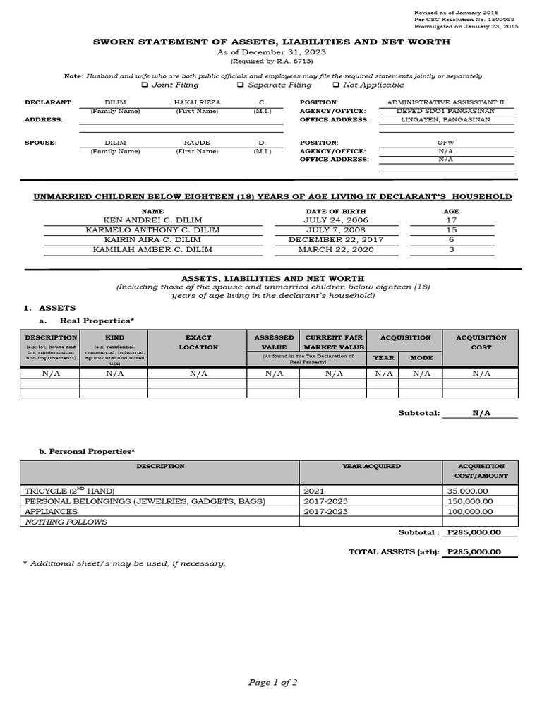 Saln 2023 | PDF | Net Worth | Economies