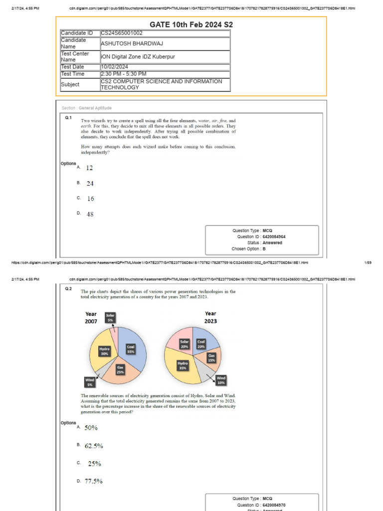 CS Gate 2024 | PDF | Multiple Choice | Science