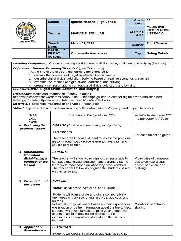 Lesson Plan Catch Up Friday | PDF | Learning | Popular Culture & Media Studies