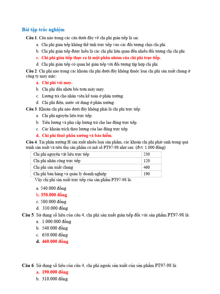 Chương 2- Câu hỏi LT- Trắc nghiệm- KTQT 1 | PDF