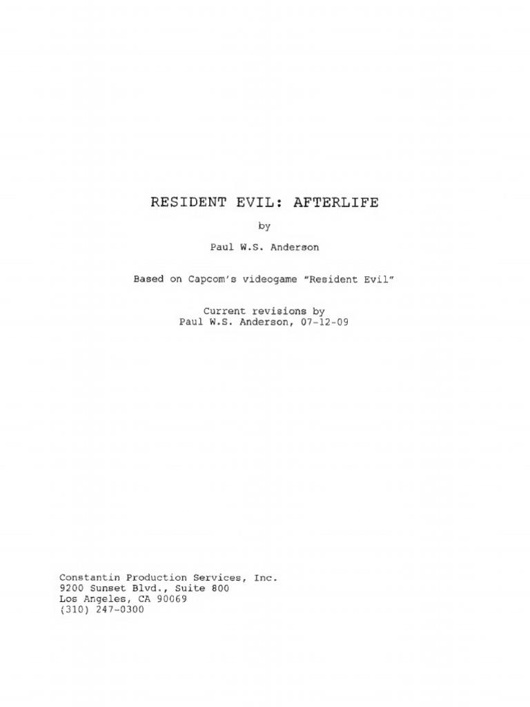 Resident-Evi - Afterlife Movie Script Text | PDF