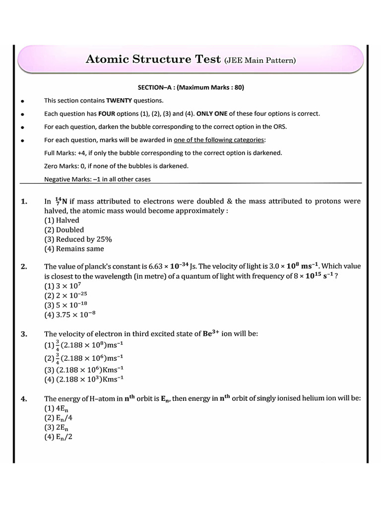 JEE - Atomic Structure | PDF
