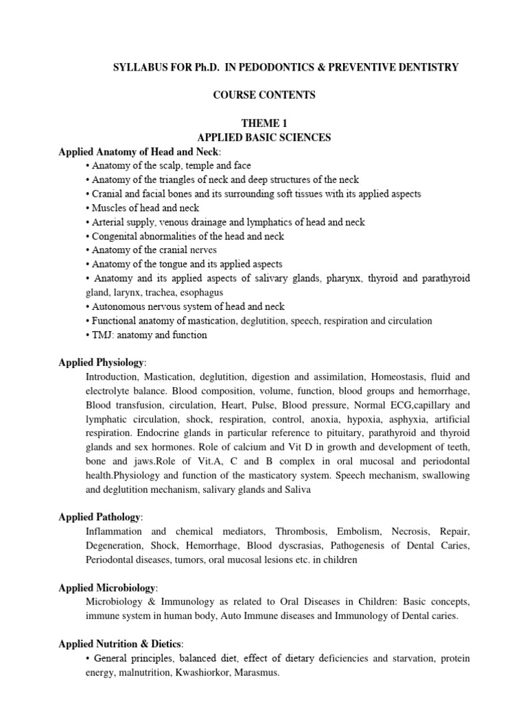 Ph.D. Syllabus in Pedodontics & Preventive Dentistry | PDF | Dentistry ...