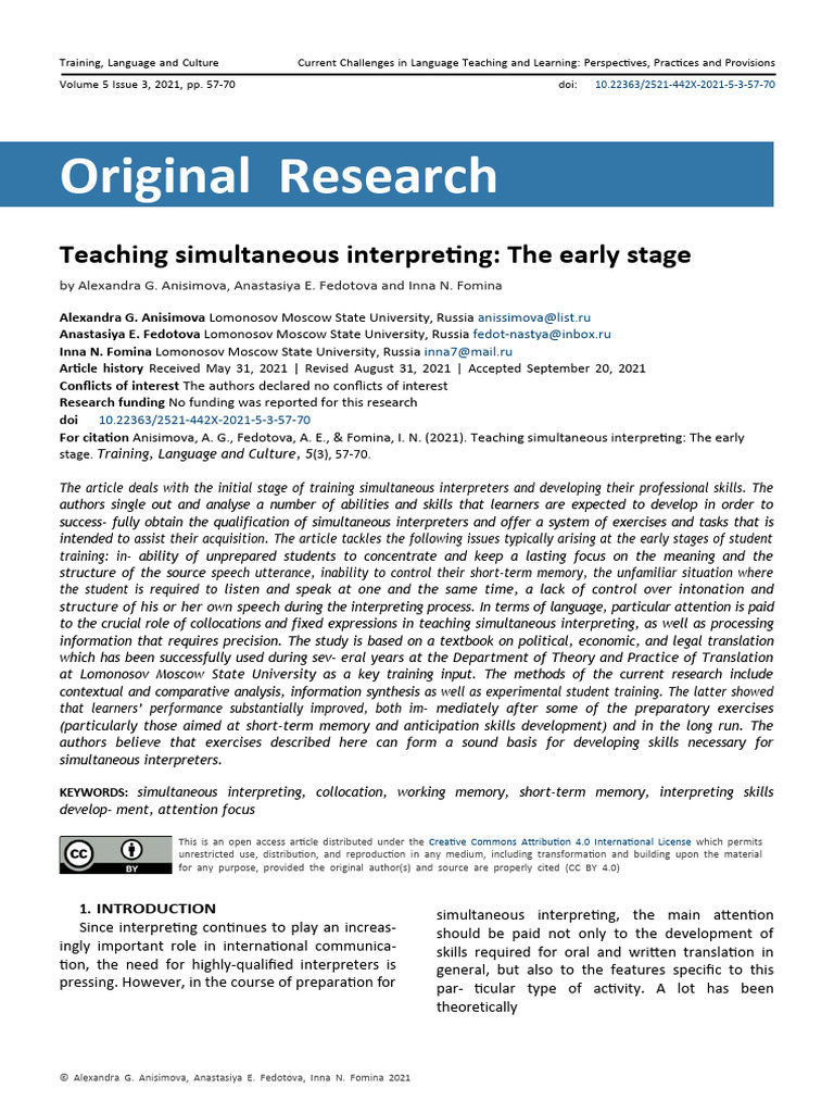 Teaching Simultaneous Interpreting The Early Stage | PDF | Speech ...