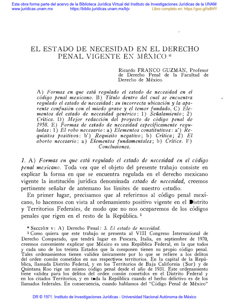 Estado de Necesidad en Derecho Penal Mexicano | PDF | Derecho penal ...