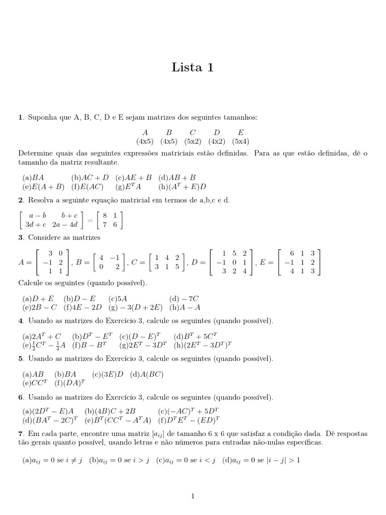 Lista 1 - Geometria Analítica | PDF | Análise funcional | Álgebra