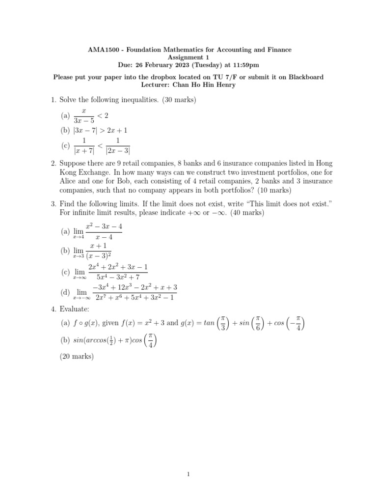AMA1500 Homework 1 | PDF