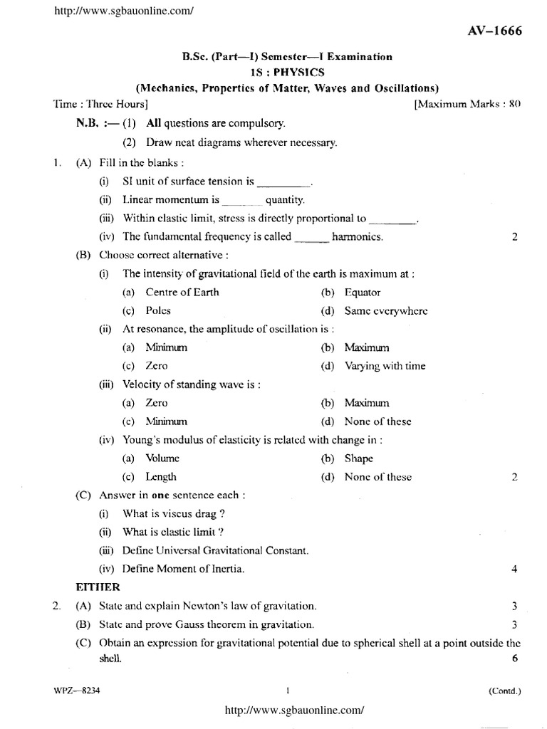 BSC 1 Sem Physcics Mechanics Properties of Matter Waves and Oscillation Part 1 Winter 2018 | PDF ...