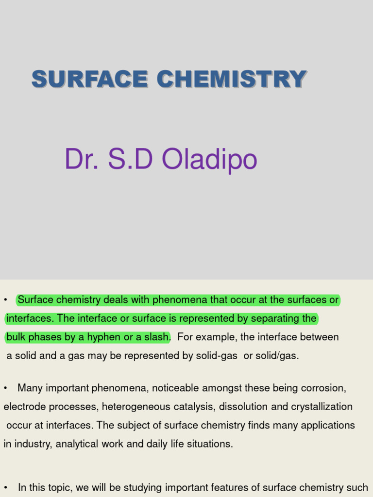 Surface Chemistry | PDF | Adsorption | Catalysis