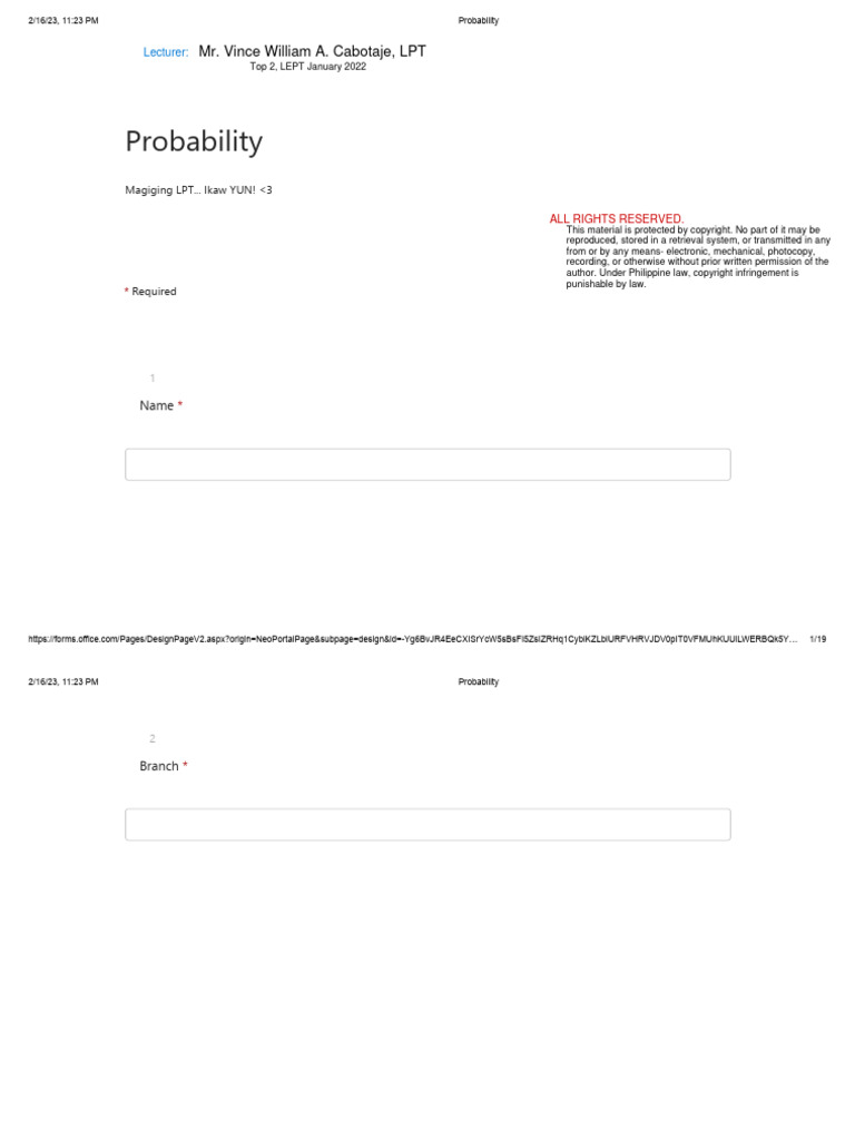 Probability - Solution For Quiz | PDF