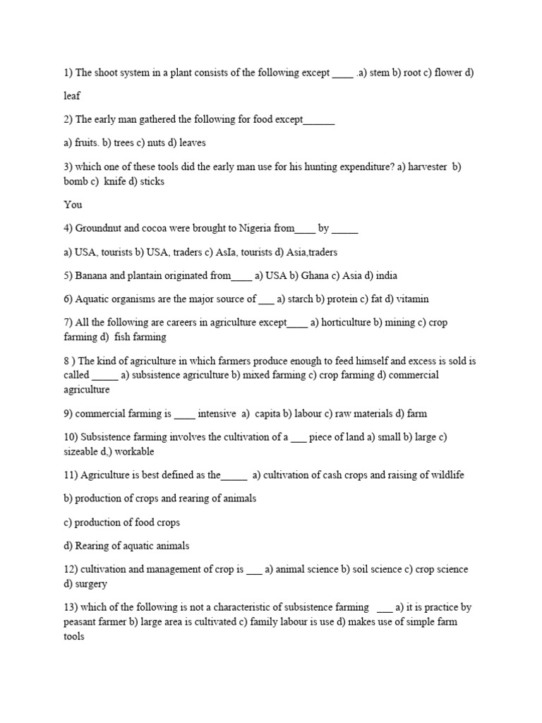 Jss1agr Sci 1ST Term Exam | PDF | Crops | Agriculture