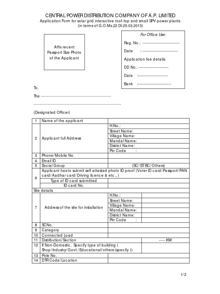Solar Net Metering Application Form | PDF | Solar Power | Electric Power