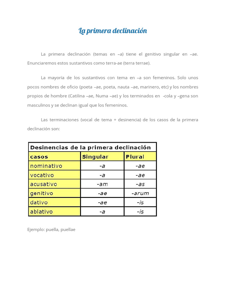 Introducción a la primera declinación | PDF