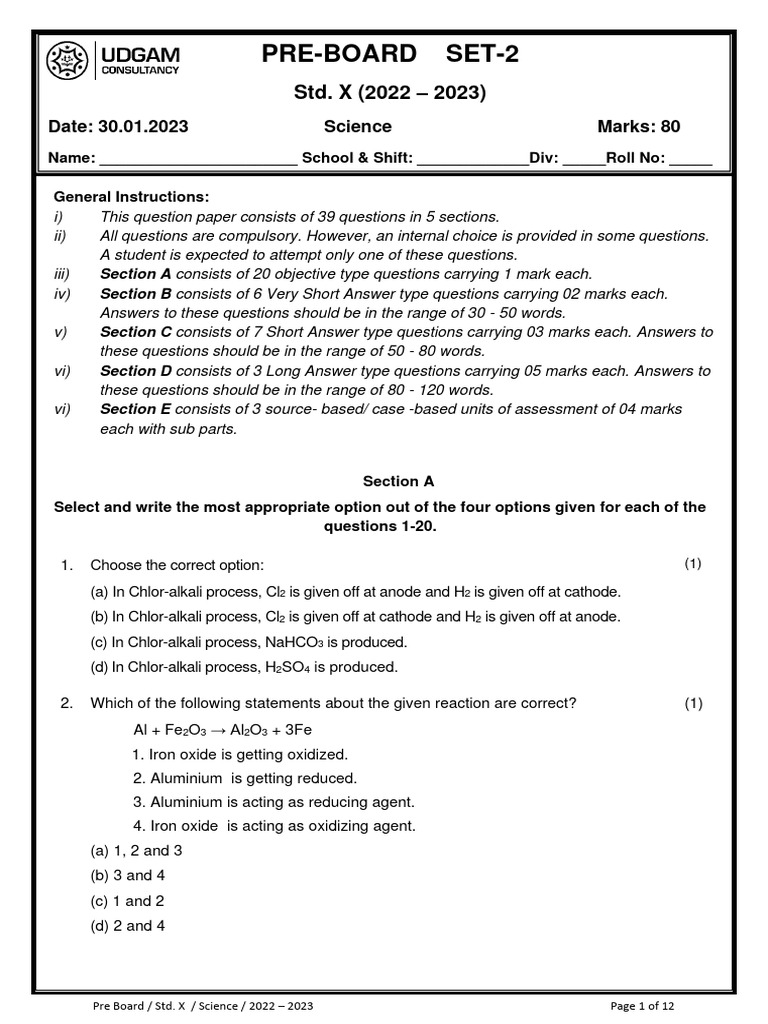 Set 2 - Class-10 PB - QP - Science - 2022-23 | PDF | Genotype | Chemistry