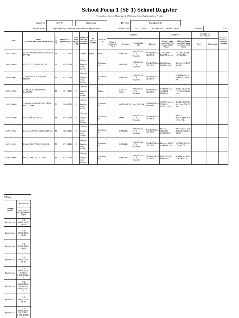 SF1 - 2023 - Grade 7 (Year I) - CATTLEYA | PDF