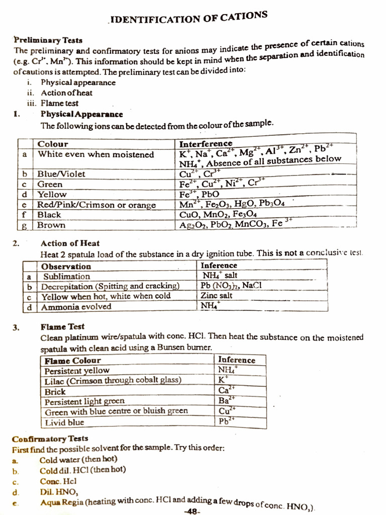IDENTIFICATION OF CATIONS | PDF | Precipitation (Chemistry) | Solubility