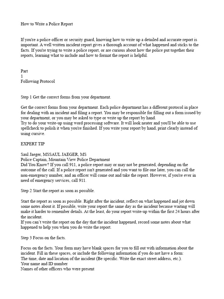 How To Write A Police Report | Download Free PDF | Proofreading | Witness